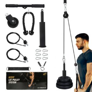 ritfit lat and lift pulley system pro with dual cables and upgraded loading pin, home and garage gym squat rack accessories for tricep pull down,bicep curl,back,shoulder-strength workout