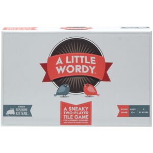 a little wordy by exploding kittens - 2 players - ages 10+ - 15 minutes to play - letter tile word game - couples game, date night game, adult and teen board game