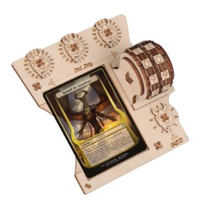 commander edh command zone tray with life counter wooden compatible with magic the gathering, mtg