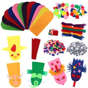 12 pieces diy hand puppets making kit felt sock creative art craft making your own puppets colorful pompoms wiggle googly eyes storytelling role play party supplies