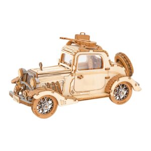 rowood 3d puzzles for adults, model car kits, diy wooden toys craft gift on birthday christmas for boys-vintage car