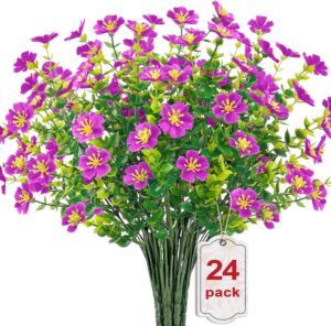 20 bundles artificial flowers for outdoors uv resistant artificial plants flowers no fade faux plastic flowers for garden porch patio office window box table home decorations(rose red)