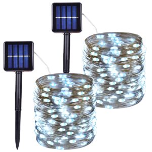 jpsr solar string lights outdoor halloween decorations waterproof 100-led copper wire fairy lights 8 modes, twinkling lights string for bedroom patio garden tree party & holiday decor (2-pack, white)