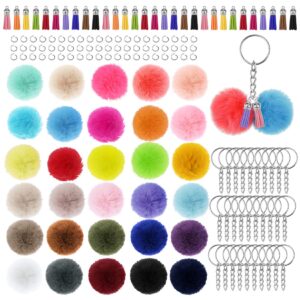 tongcloud 150pcs faux fur pom poms keychains pom poms keychains with tassels keyrings