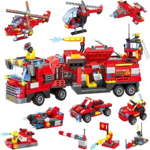 1432 pieces city fire truck , fire rescue helicopter , fire rescue boat building blocks set , 8+1 city fire mobile command center truck , fire engine gifts for kids, boys and girls ages 6-12