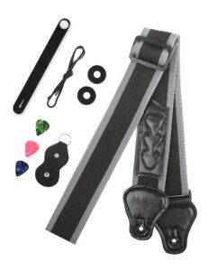 mr.power guitar strap 36.6in - 65in with 3 pick holders for electric/acoustic (nylon strap with accessories)