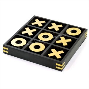 10" large elegant premium black tic tac toe board game | wooden puzzle game | coffee table wooden decor & games | lightweight gold plated pieces