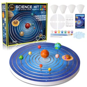 gptoys 3 in 1 build and paint solar system for kids, arts and crafts science kits for kids age 4-6-8-12, glow in the dark movable 3d planets in orbits, cool 12" stem toys with galaxy star stickers