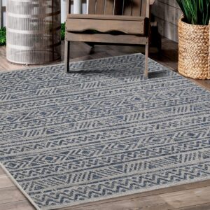 fab habitat outdoor rug - waterproof easy to clean stain resistant - patio indoor outdoor porch deck balcony entryway - modern abstract - freeport - blue - 5ft 2in x 7ft 6in