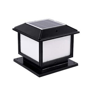 craftthink led solar post light outdoor, minimalist pillar lamp fixture with square acrylic shade remote control 3 light sources adjustable for garden yard post pole pillar landscape-black 10" wide