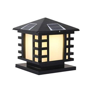 craftthink led solar post light outdoor, opaque lamp glass house-shape gate light with square acrylic shade/warm light sources/in black for garden yard post pole pillar mount landscape- 10" wide