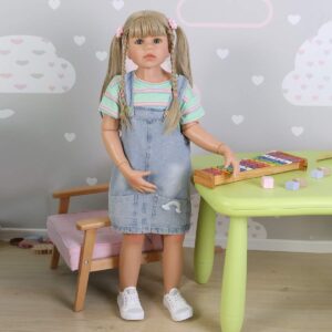 39 inch lifelike toddler reborn dolls huge child mannequin vinyl full standing girl blonde long hair realistic model ball jointed doll