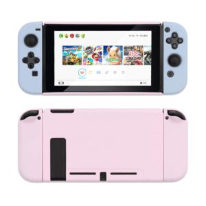 geekshare protective case slim cover case for switch - shock-absorption and anti-scratch (pink & purple)