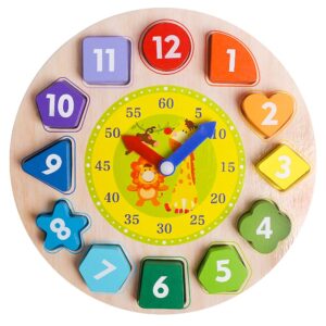 wooden montessori shape color sorting clock toys - toddler clock learning time number matching patterns sorter jigsaw puzzle games early educational teaching clocks for 1 2 3 year boys girls