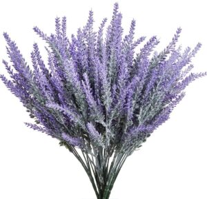 klemoo 24 pieces artificial lavender flowers for wedding decor and table centerpieces, lifelike fake plant bouquet to brighten up your home kitchen garden and indoor outdoor decor (purple)