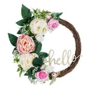 martine mall 14in artificial peony flower wreath half circle wreath front door wreath for spring summer floral wreath with eucalyptus leaves home garden party wedding mother valentines day decor