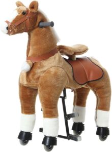 jojopoony ride on horse toy, kids ride on toy for 6-14 years old, premium riding horse plush animal toy, walking horse toy with wheels (36 inch height)