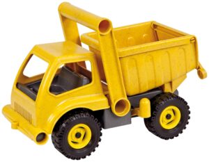 ksmtoys lena eco active toy dump truck is a eco friendly bpa and phthalates free biodegradable green toy manufactured from food grade resin and wood, yellow, 11x8x6