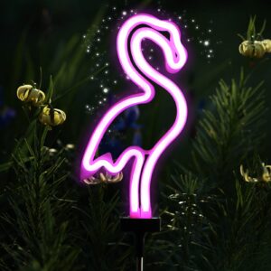 ahnner solar garden lights, outdoor lights flamingo neon lights, waterproof outdoor lights for garden patio yard pathway decoration (1pack)