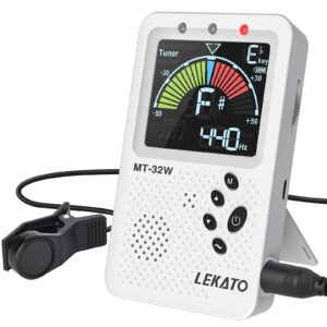 metronome tuner, rechargeable 3 in 1 digital metronome with vocal count, tone generator tuners for guitar, bass, violin, ukulele, chromatic, clarinet, trumpet, flute, all instruments, white by lekato