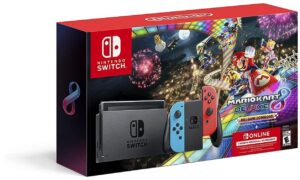 nintendo switch w/ neon blue & neon red joy-con + mario kart 8 deluxe (full game download) + 3 month nintendo switch online individual membership (renewed)