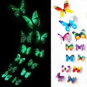 3d butterfly stickers, glow in the dark butterfly decals for ceiling or wall decor, adhesive 12pcs butterflies for kids bedroom nursery living room, create a realistic butterflyry home