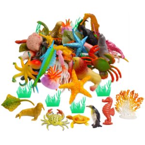 oumuamua 42pcs sea animal figure toys plastic small ocean animals realistic mini sea creature figure toys fake under the sea creatures bath toys for kids toddlers preschool educational favors