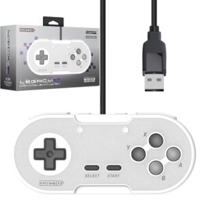 retro-bit legacy 16 wired usb controller - features home, ss & zl/zr buttons - for switch, pc, macos, retropie, raspberry pi - classic grey