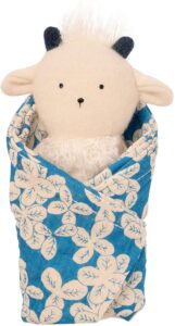 manhattan toy embroidered plush goat baby rattle + soft cotton burp cloth, 16 x 16 inches