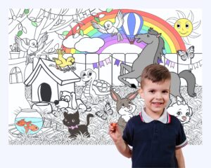 backyard pets large coloring poster, jumbo 45x33 inches, giant coloring poster sheet for kids & adults, favorite animals, great for family, girls, boys, arts & crafts, parties, daycares and schools.