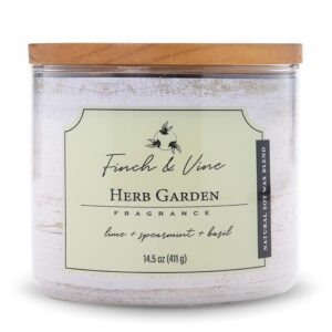 carolina candle herb garden scented jar candle, finch & vine collection, 3 wick, 14.5 oz - up to 60 hours burn