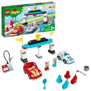 lego duplo town race cars 10947 cool car-race building toy; imaginative, developmental playset for toddlers and kids; new 2021 (44 pieces)