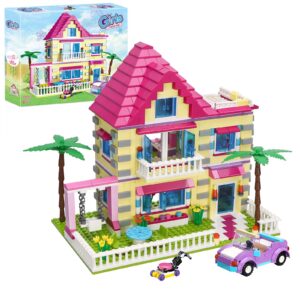 finebely dream girls friends house building set, villa house building blocks kit included 4 mini toy figures, a buildable car, swing, for girls kids aged 8 years and up, 892 pcs