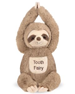 bearington 12 inch tooth fairy door hanger stuffed animal, lil' sammy sloth tooth holder, tooth fairy doll with tooth pocket pouch