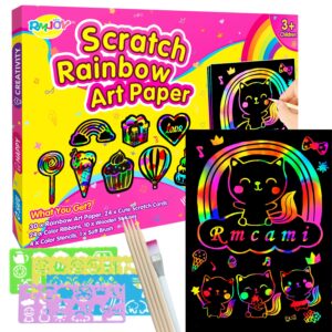 rmjoy rainbow scratch off paper for kids: easter crafts gifts for kids 60pcs magic arts supplies for age 3-12 teen toys games for valentines birthday christmas basket stuffers |party favors