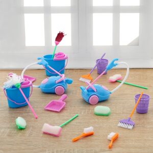 vinsot 18 pieces/ 2 sets miniature dollhouse cleaning toy, dustpan dolls mop dust pan, brush, broom, bucket housework cute cleaning furniture tools kit pretend play decoration doll house accessories