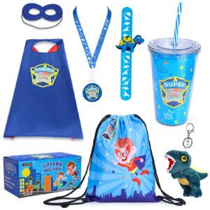 golray super big brother gifts set with superhero cape eyemask dinosaur slap bracelets necklace, drawstring backpack, plush keychain, insulated plastic tumbler cup big brother gift little toddler boy