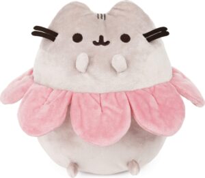 gund pink flower petals pusheen plush stuffed animal cat, gray and pink, 9.5”