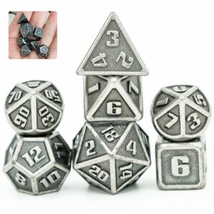 udixi mini dice dnd metal dice set, 10mm tiny small metal d&d polyhedral dice set for dungeons and dragons role playing games (silver)