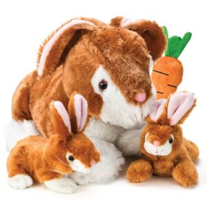 prextex plush bunny rabbit with zippered pouch for little baby bunnies, bunny stuffed animal, easter bunny stuffed animal, stuffed animal with babies inside - perfect for easter gift and easter basket