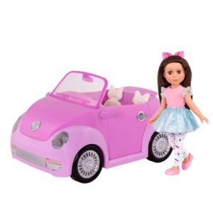 glitter girls – purple convertible car & 14-inch poseable doll candice – rolling wheels, opening doors, trunk & interior storage – toys, clothes, and accessories for ages 3+