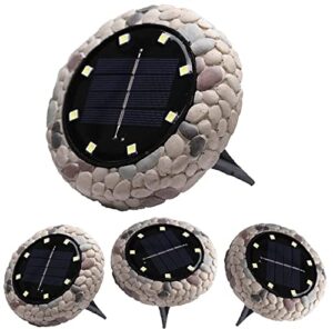 4 pack solar ground lights, upgraded 8 led outdoor waterproof bright in-ground stone decor disk lights, solar powered garden lights, landscape lighting for pathway yard, deck, lawn, patio, walkway