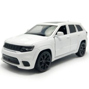 grand cherokee trackhawk toy car suv diecast model car 1/36 scale pull back vehicle zinc alloy casting metal, doors open, toys for boys kids birthday gifts adults mens collection, white