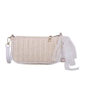 handwoven rattan straw lace bag (white) medium