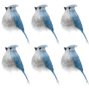 lwingflyer 6pcs realistic blue jay birds clip on ornaments artificial feathered birds for christmas tree decoration wreaths craft