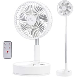 ezydayyi rechargeable battery operated fan for bedroom, 7200 mah 8 inch foldable oscillating fan with remote and timer, 4 speeds portable floor standing fan small table desk fan for travel camping