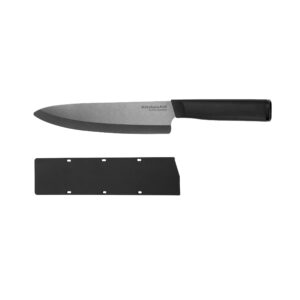 kitchenaid classic ceramic chef knife with custom-fit blade cover, sharp kitchen knife, dishwasher-safe, 8-inch, black