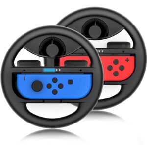 momen switch steering wheel for switch joycon controller, switch racing wheels grip family use accessories for mario kart 8 deluxe 2 pack (black)