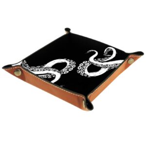 feichanghao black and white octopus tentacles folding dice tray, pu leather dice holder rolling trays for rpg dice gaming dandd and other table games