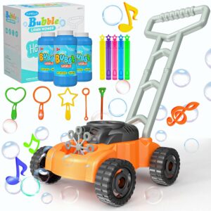 jumella lawn mower bubble machine for kids - toddler toys automatic bubble mower with music, baby activity walker for outdoor, push toys for toddler, christmas birthday gifts for preschool boys girls